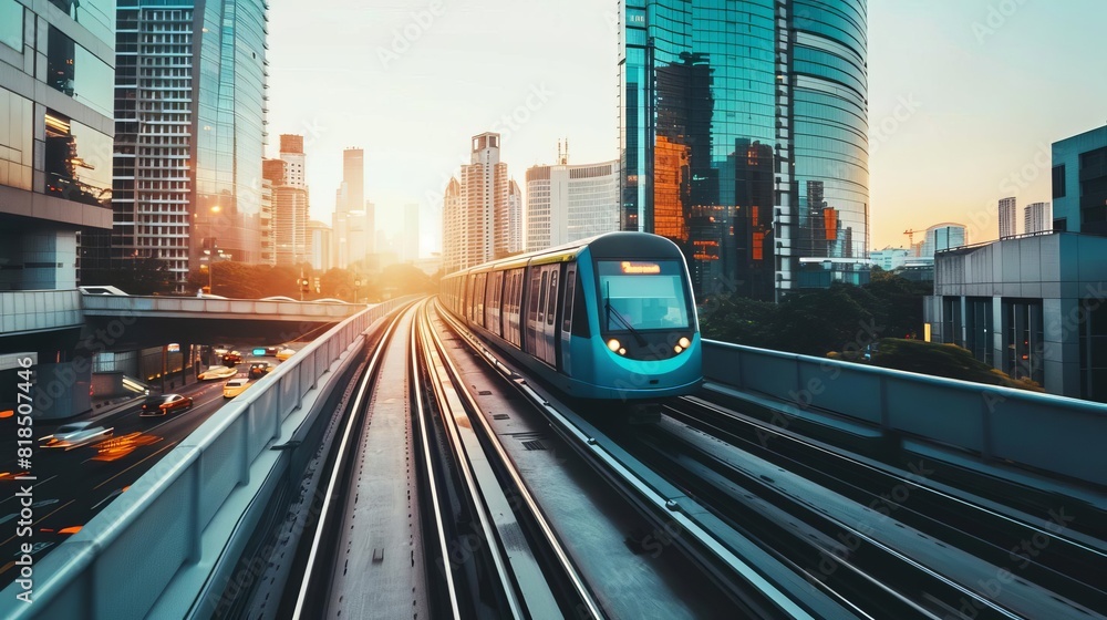 elevated train gliding through modern metropolis capturing urban ...