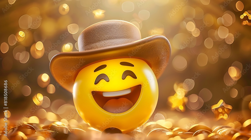 Cowboy smiley Face emoji on shinning background Stock Photo | Adobe Stock