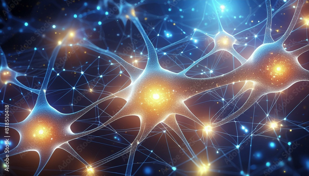 3d illustration of the activity of neurons and synapses. Neural connections in outer space ...