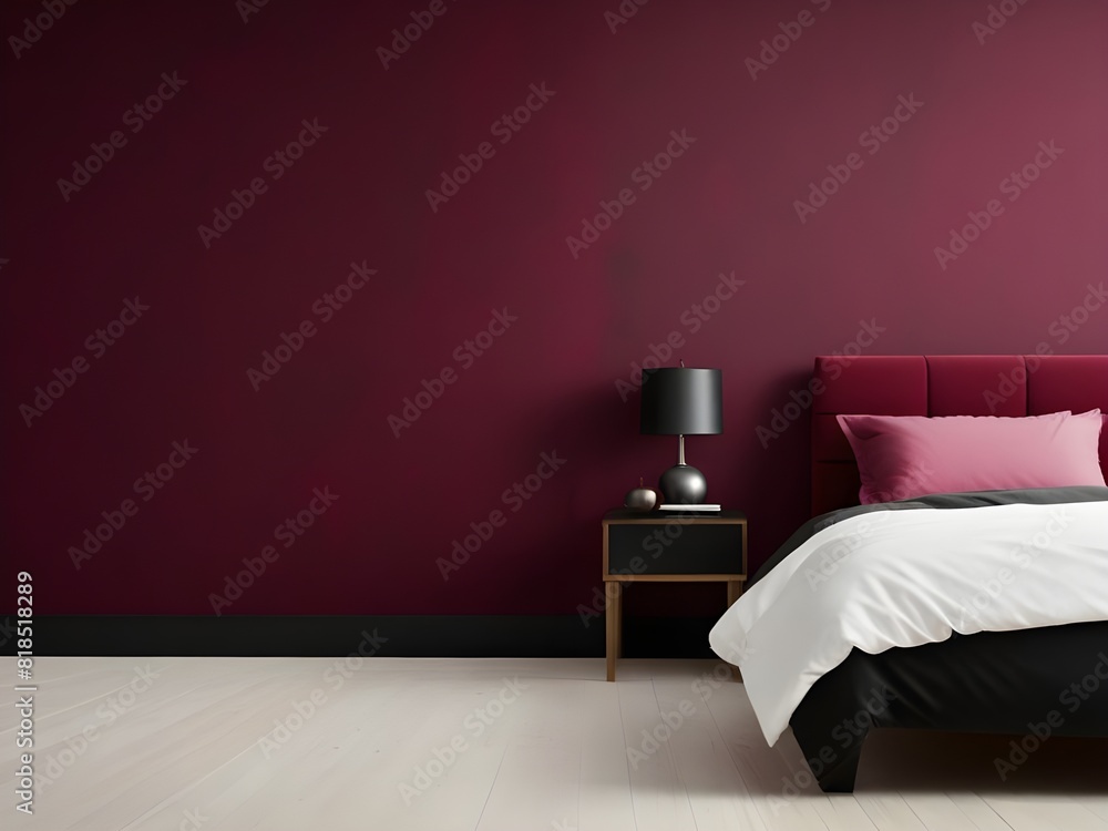 Empty painted viva magenta wall. White and crimson red burgundy color ...