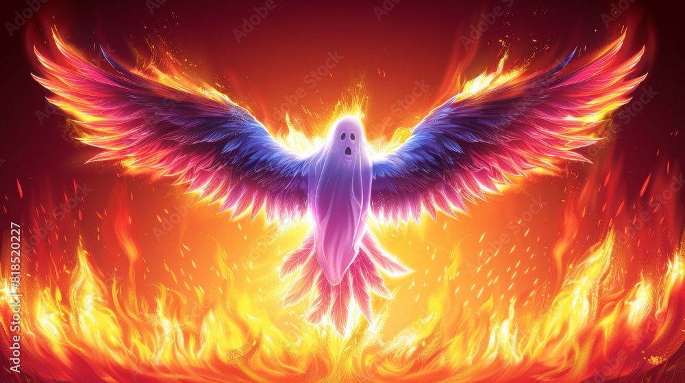 Majestic Ghost Phoenix Rising From Flames Illustration Vibrant Artwork ...