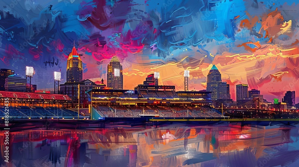 great american ball park bathed in vibrant sunset hues cincinnati ...