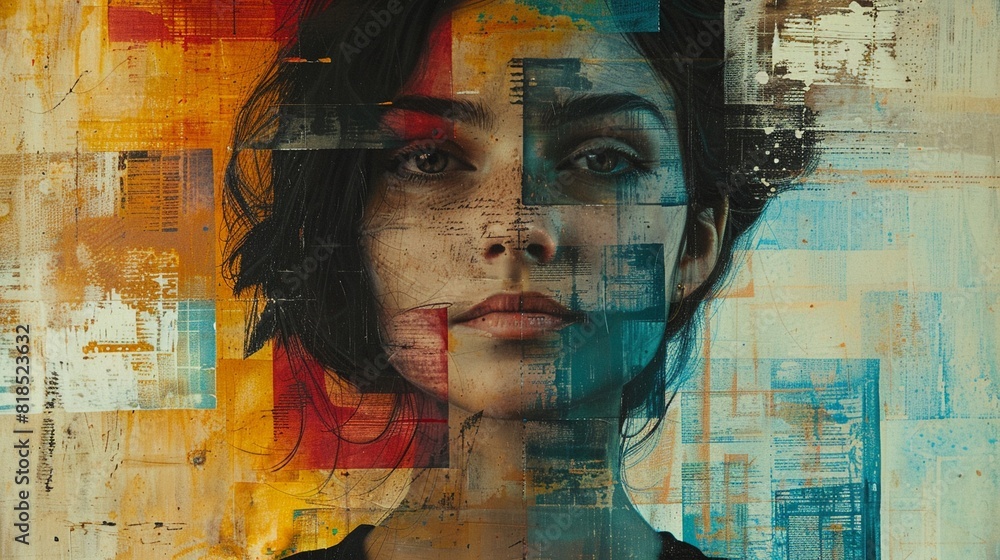 Introspective views, layered character study, candid portrait collage ...