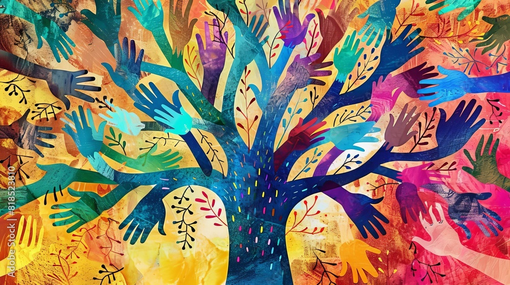 vibrant mosaic tree of diverse human hands unity in diversity concept ...