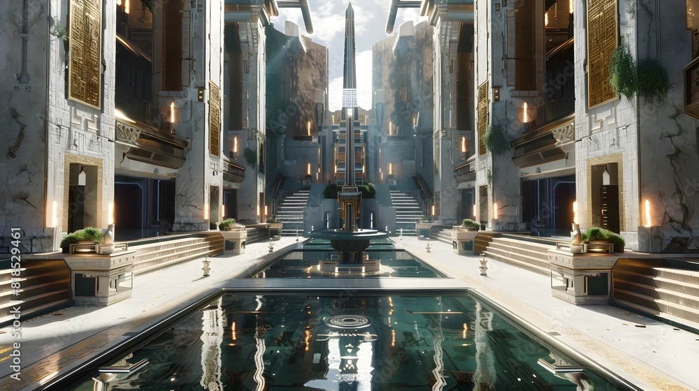 Majestic Futuristic Hindu Temple with Sumerian Architectural Elements ...