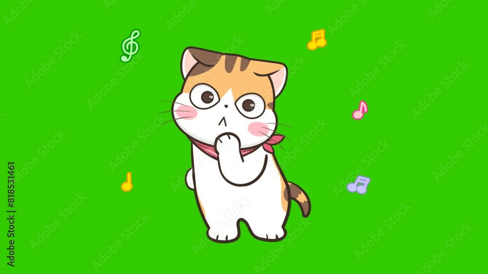 Animated Cat Dancing with Musical Notes - Green Screen Stock 비디오 ...