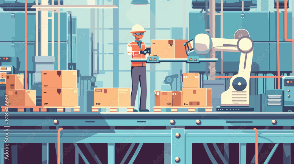 Belt conveyor equipped with robotic arms conveying Stock Vector | Adobe ...