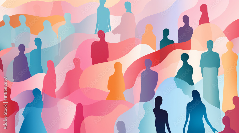 Diverse Crowd in Pastel Silhouettes: Global Unity and Collaboration ...
