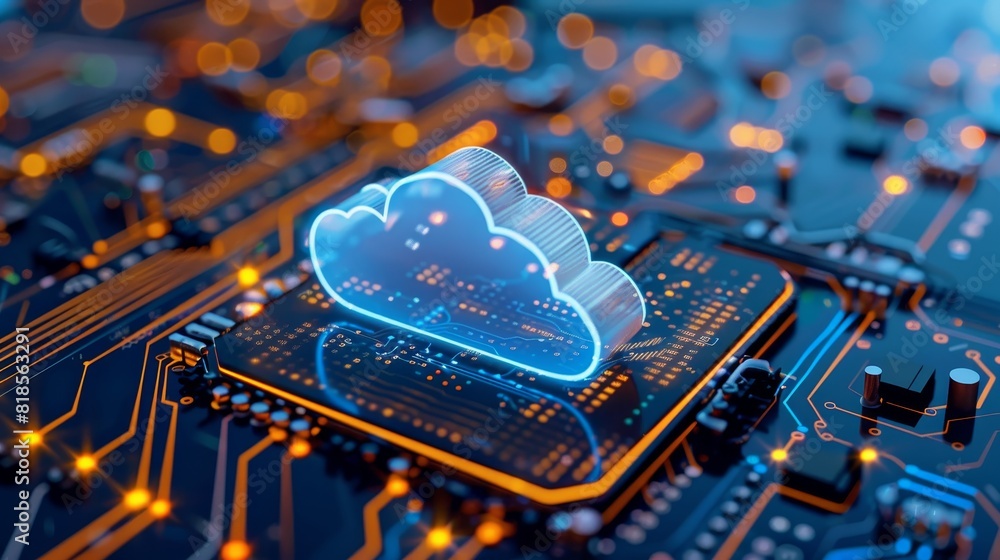 Ultramarine Blue Cloud Computing Nodes in High-Tech Workspace, Key to Next-Gen Data Security ...