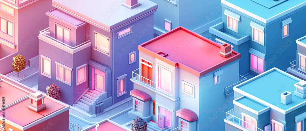 architecture illustration, isometric, revit models, pastel colors ...