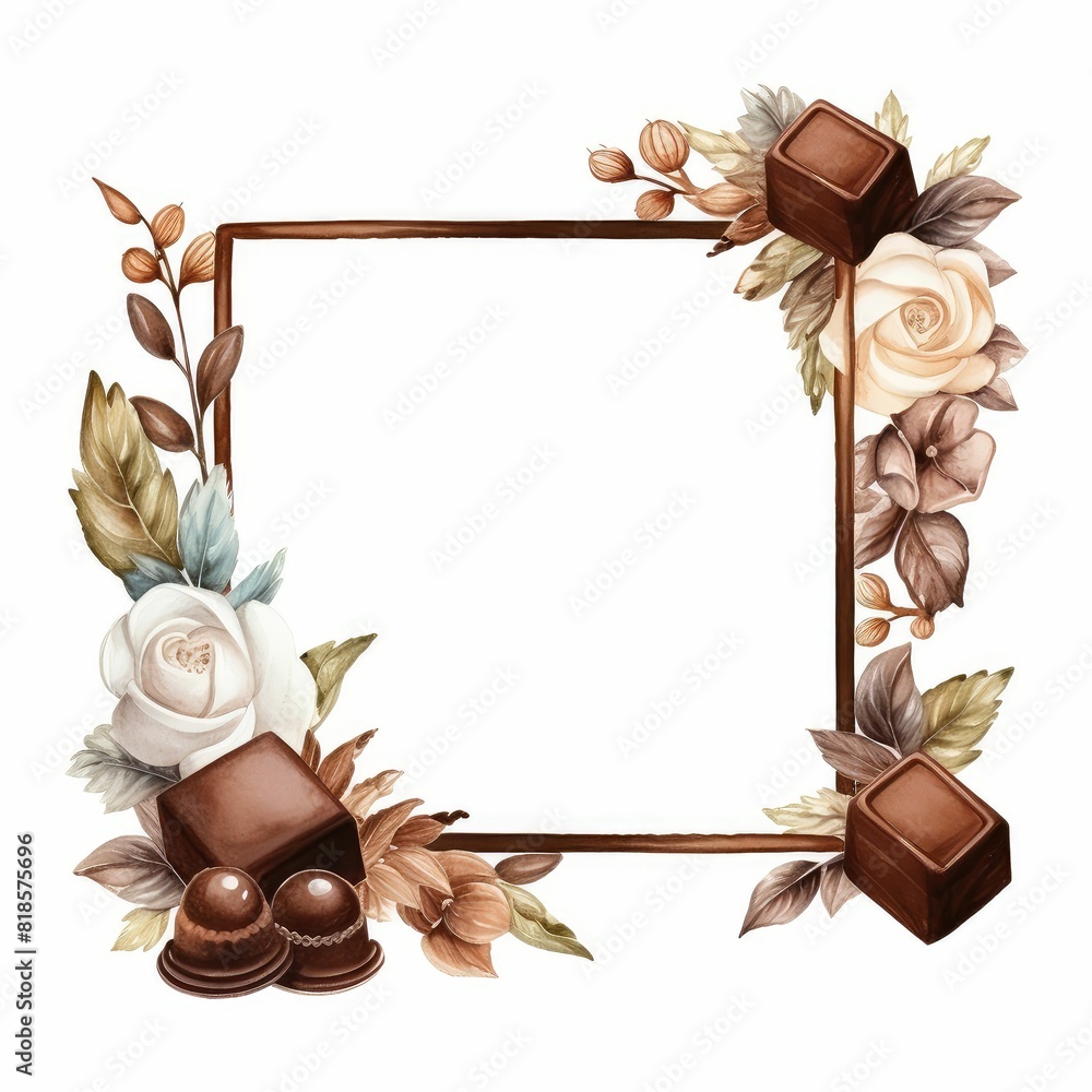 Chocolate themed frame or border for photos and text, watercolor ...