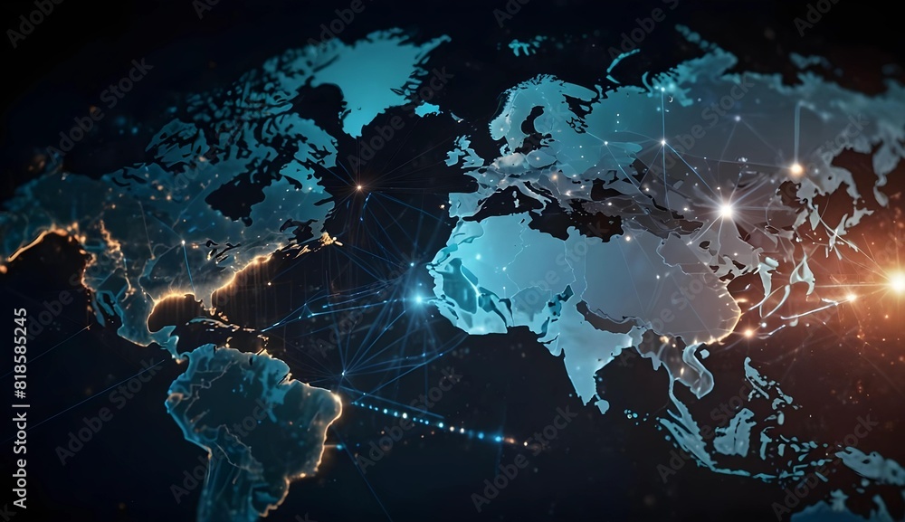 Digital map of Asia, the concept of global network and connectivity ...