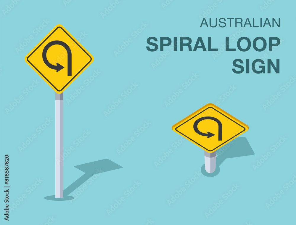 Traffic regulation rules. Isolated Australian "spiral loop" road sign ...
