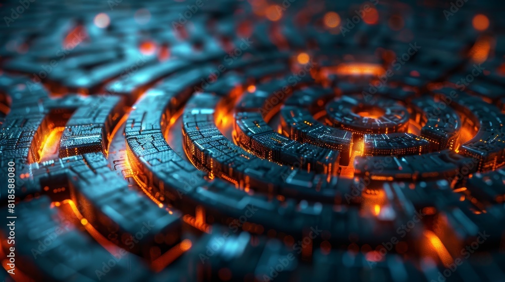 An abstract representation of a digital maze, symbolizing the complexity of password encryption ...