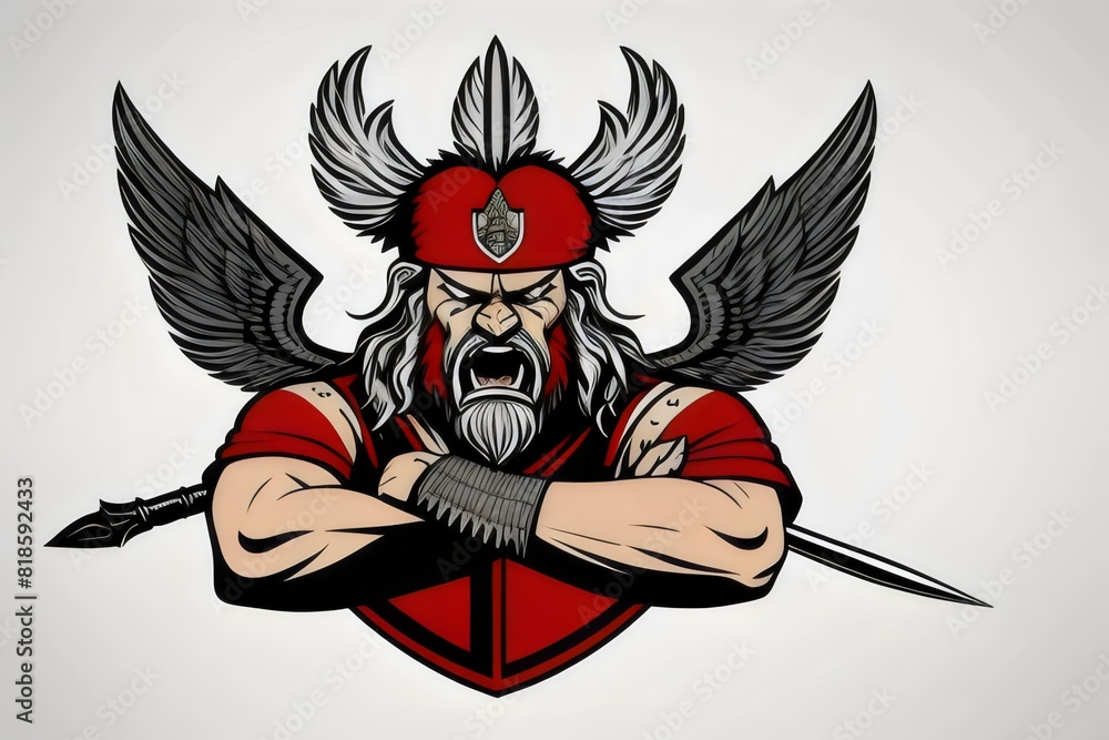 a flat vector style logo depicting An angry aboriginal chief for a ...