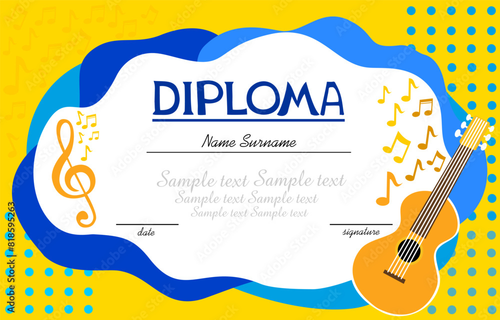 Musical template.Horizontal musical diploma. Certification template ...