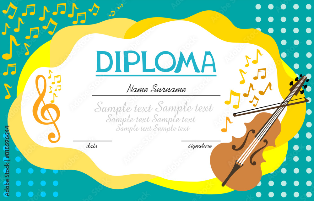 Musical template.Horizontal musical diploma. Certification template ...