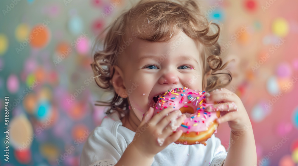 copy space, stockphoto, happy caucasian toddler eating a donut ...