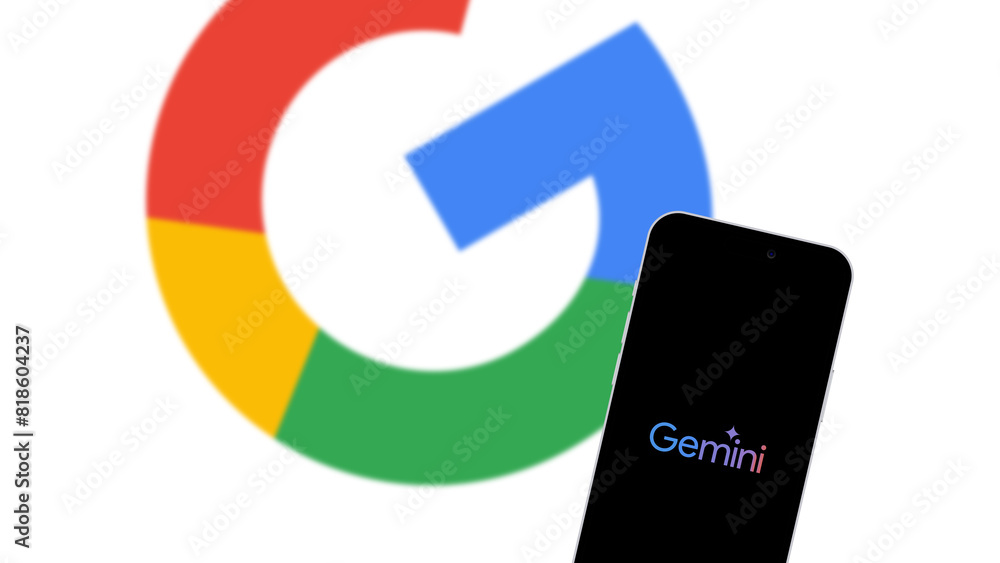 Google Gemini AI logo with Google background. Artificial intelligence ...