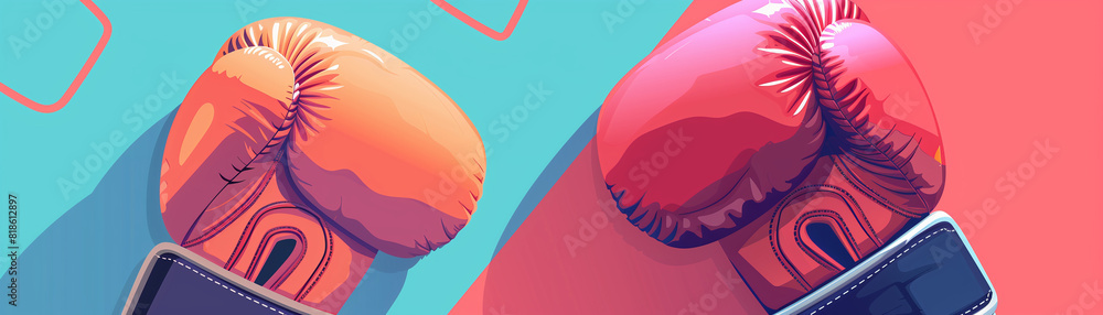 Boxing glove manufacturing flat design top view industrial theme ...