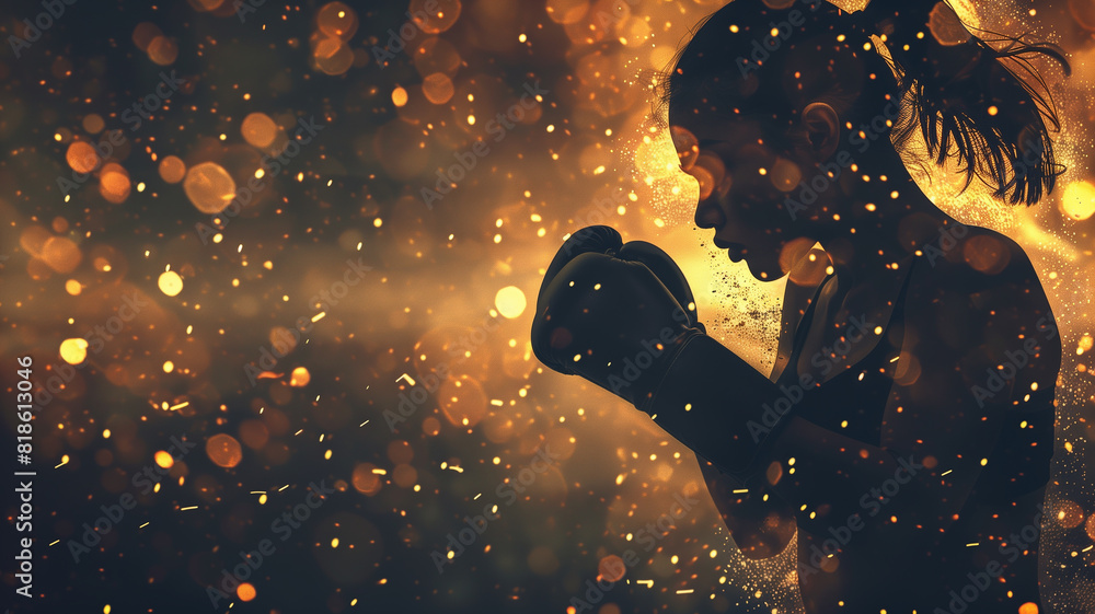 Female boxer shadow boxing, ethereal glow, fantasy background with ...