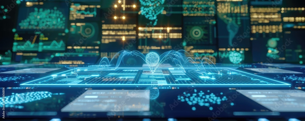 A futuristic microchip design with nanoscale details, depicted in a 3D ...