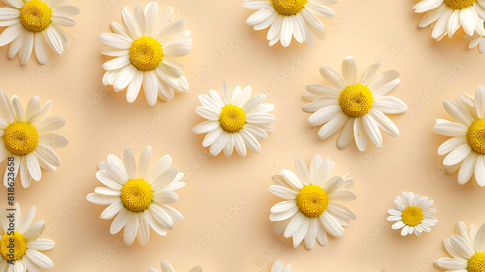Daisie in beige color background. Wildflower pattern wallpaper. Spring ...