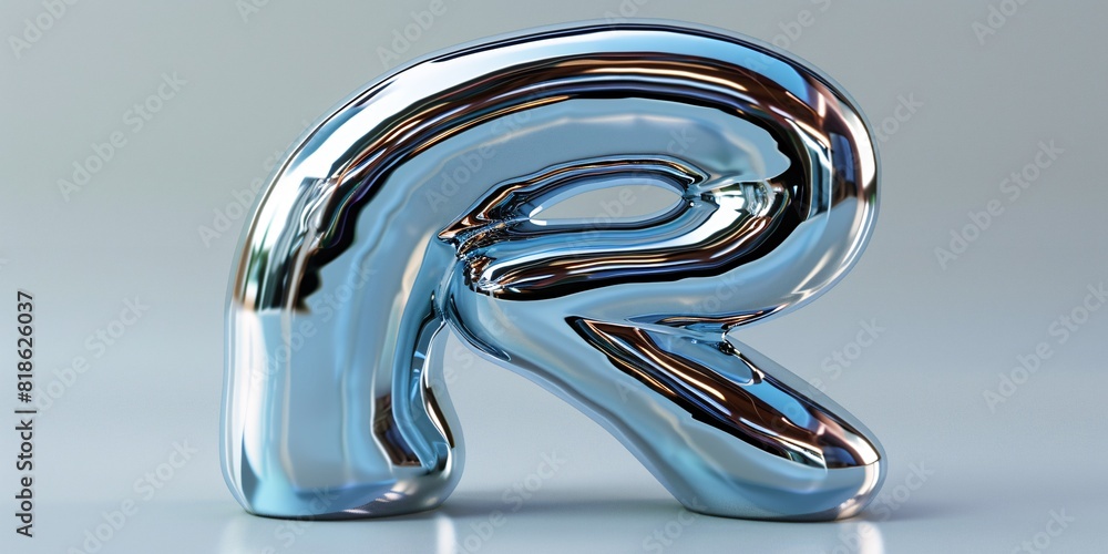 A 3-dimensional metallic letter in the form of the letter R with a ...