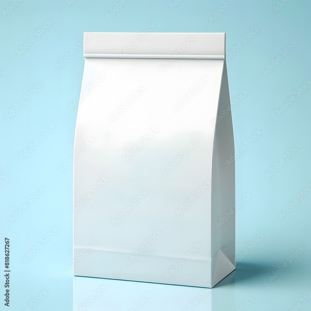 White food snack pack isolated light blue background. Mockup for ...