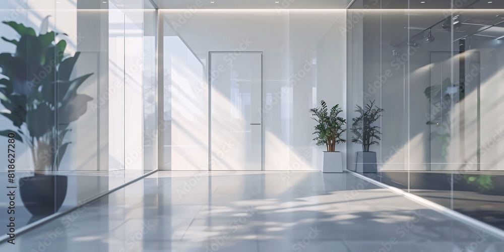 Clear glass sign mockup with 3D rendering, nameplate design on office ...