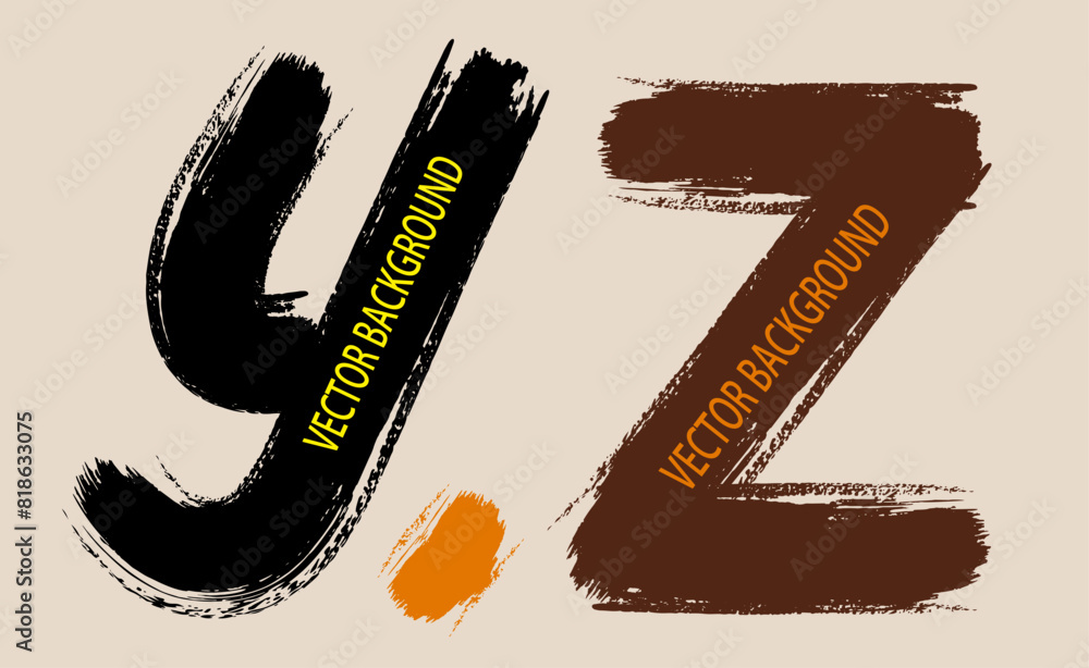 Y Z black handwritten alphabets. Y Z font illustration vecto black ...