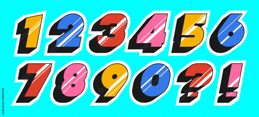 Number set colorful 3d style modern typography for game, poster ...