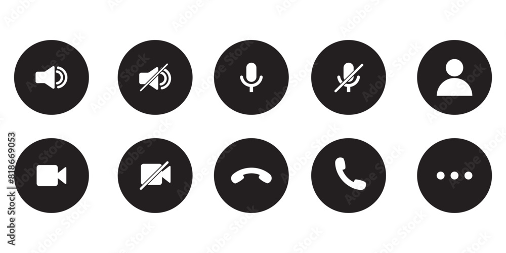 Phone calling icon set. Streaming icon set. Video call buttons set ...