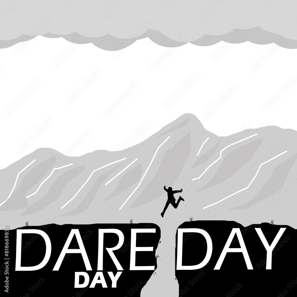 Dare Day event banner. Illustration of a person jumping over a cliff ...