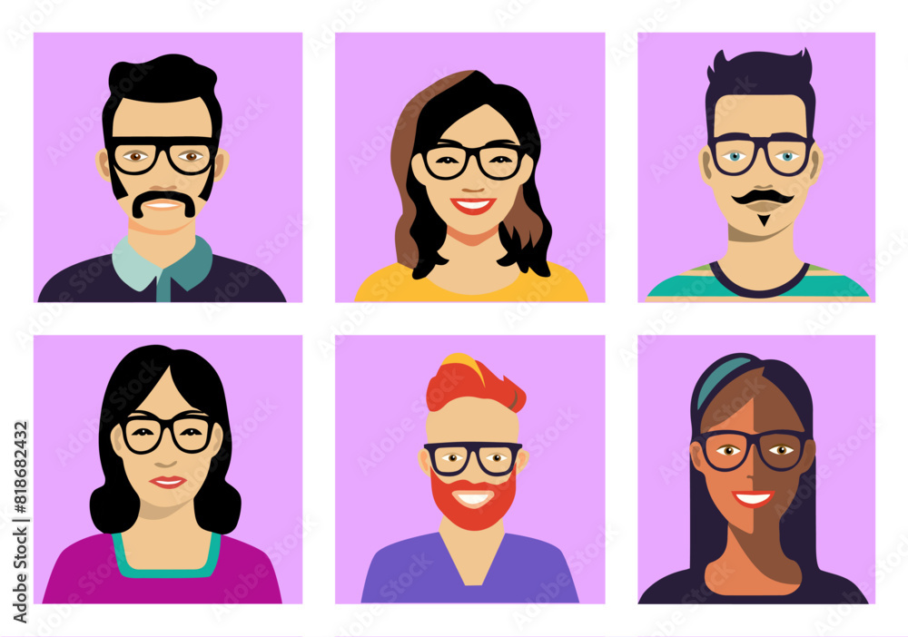 Retrato de personas de medio cuerpo de diferentes razas y color. Set ...