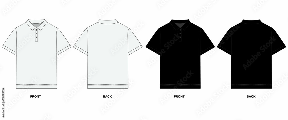 Set of short sleeve polo shirt patterns, front and back view. Template ...