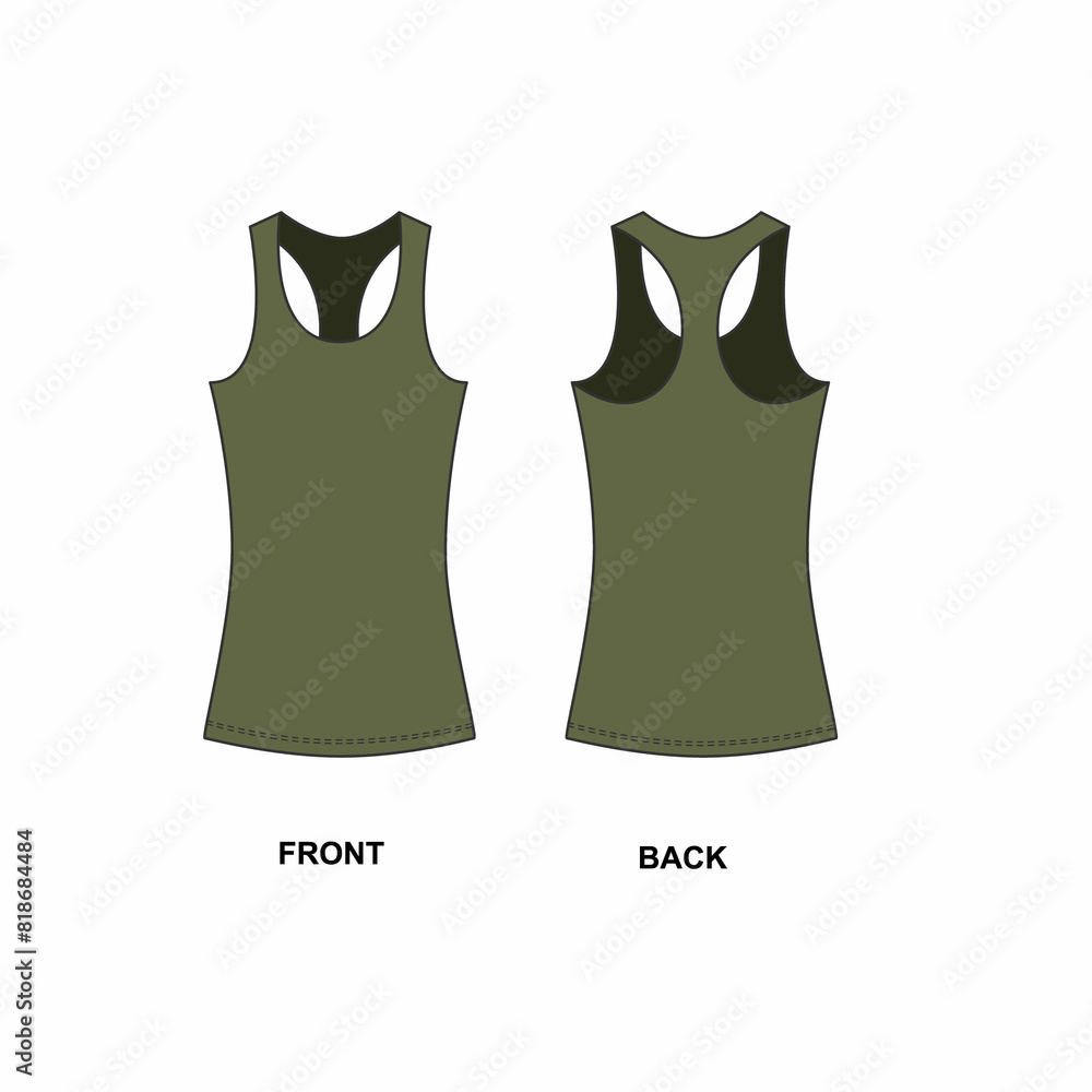 Sketch of a basic sleeveless tank top, front and back view. Technical ...