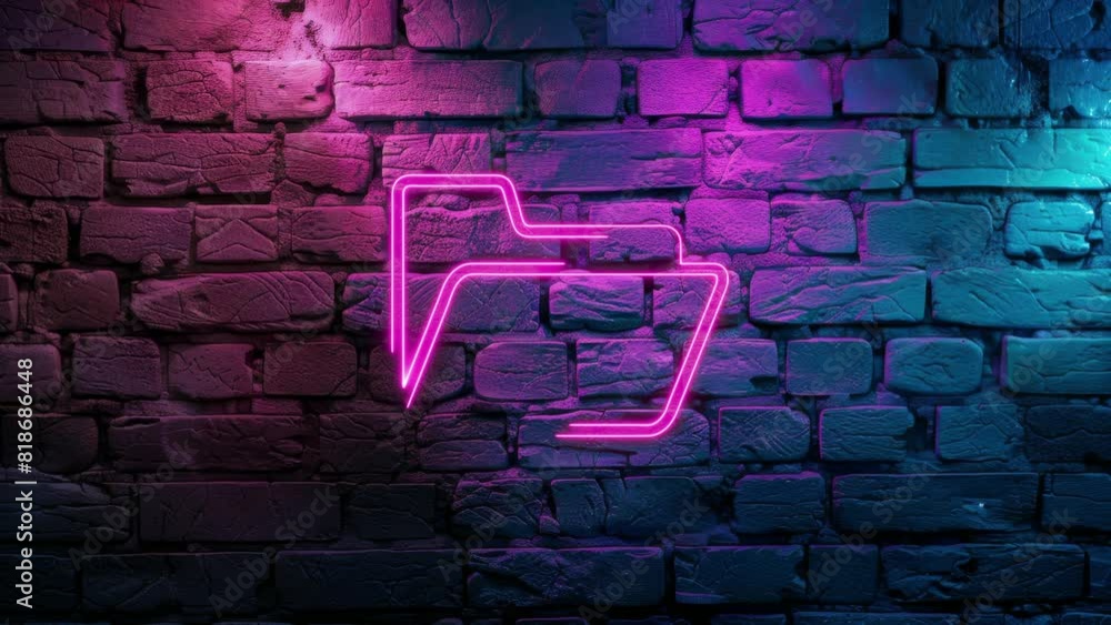 Video footage of Pink glowing Folder Icon neon icon on brick wall ...