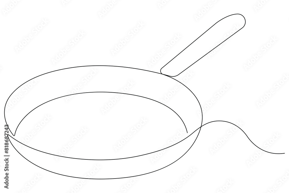 Frying pan continuous one line art drawing of outline vector ...