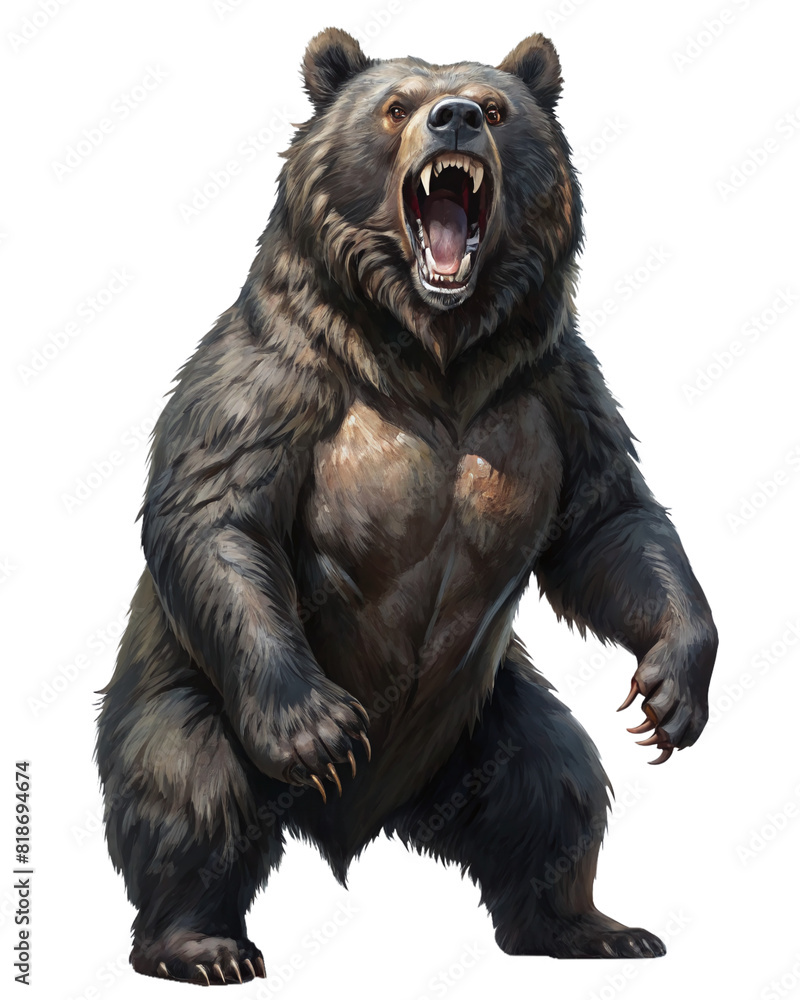aggressive grizzly bear standing sitting looking camera paws raised ...