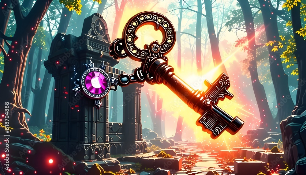 a mysterious key with magical power. The keys are decorated with ...