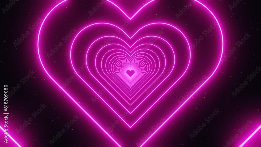 3d cute pink neon glowing neon laser heart tunnel. Romance Valentines ...