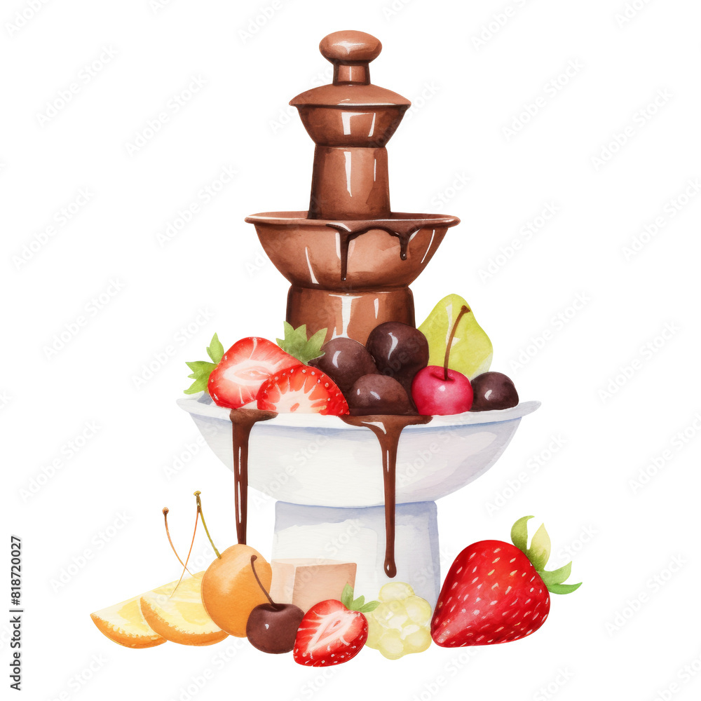Chocolate fountain with fruits, png isolated on a transparent ...
