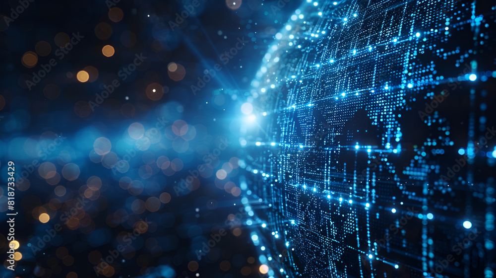 Blue Background with Numbers and Silhouette o, 3d illustration of ...