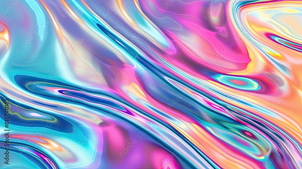 Bold holographic liquid blob shape isolated. Iridescent wavy melted ...