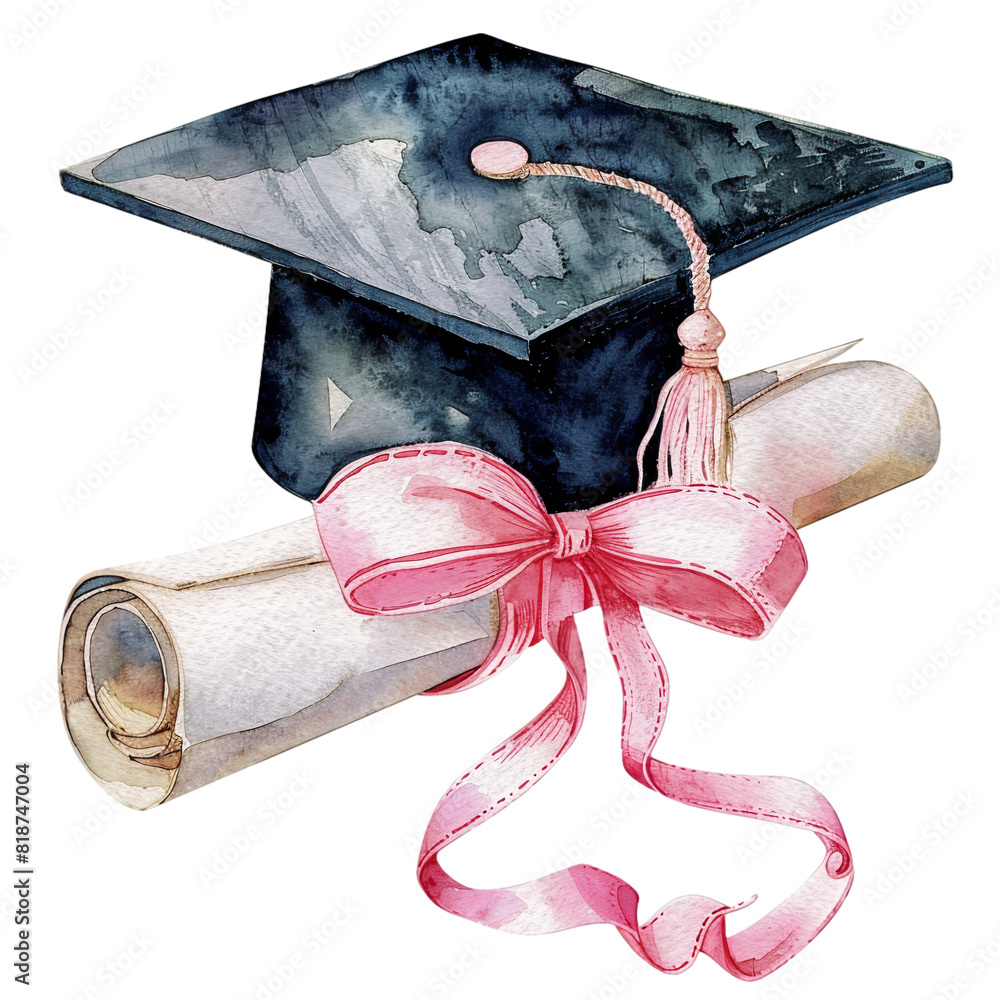 Watercolor Graduation Cap and Diploma Clipart, A watercolor clipart ...