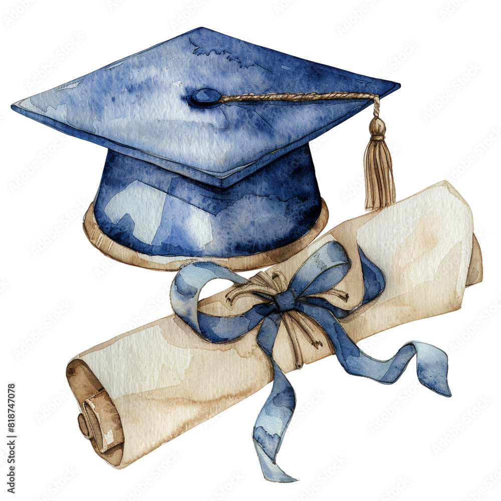 Watercolor Graduation Cap and Diploma Clipart, A watercolor clipart ...
