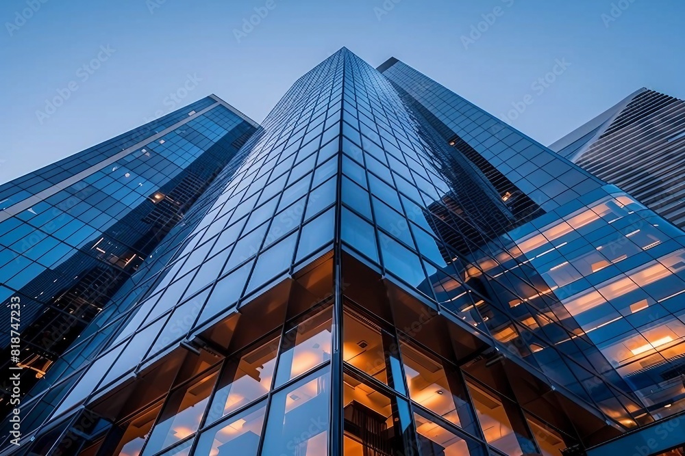 From below of entrance of office building next to contemporary high ...