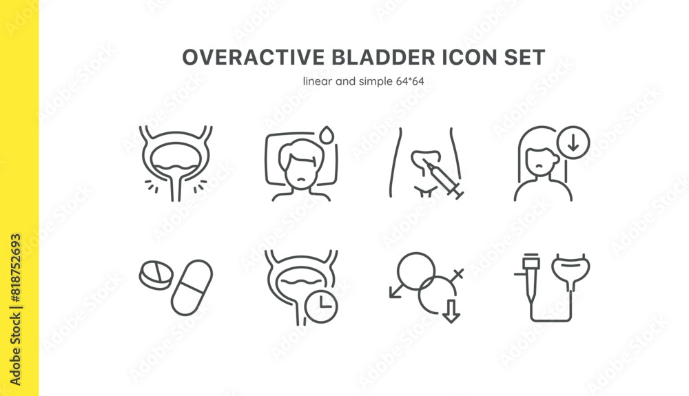 Overactive Bladder Icon Set. Linear Icons of Bladder Condition ...