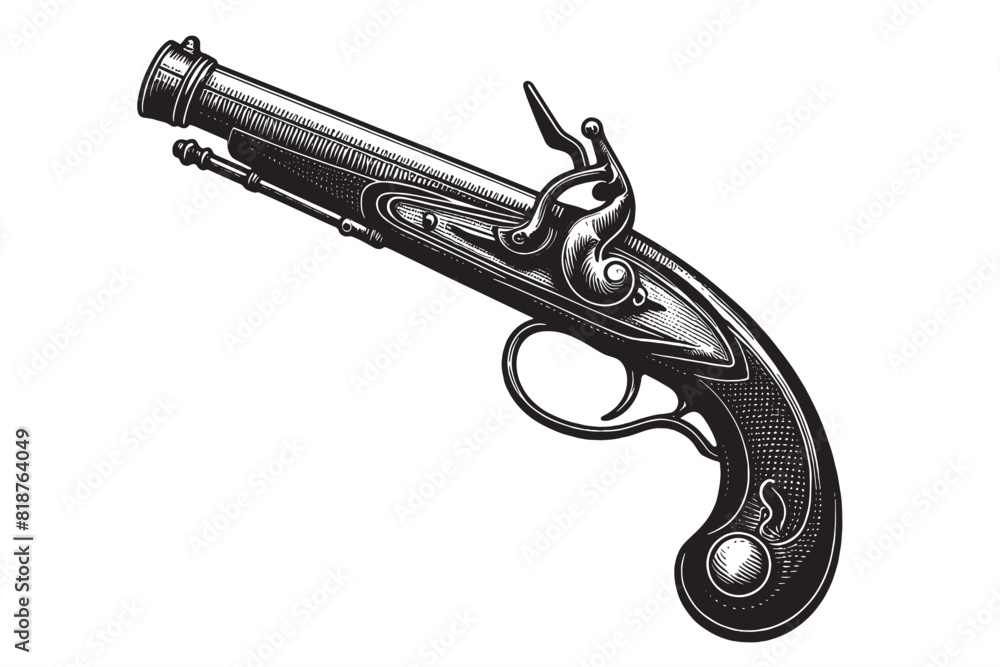 Old pirate musket, pistol. Beautiful vintage engraving vector ...